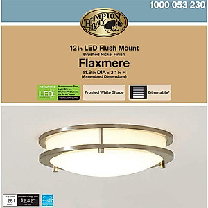 Hampton Bay Lighting Flaxmere 11.8 in. Brushed Nickel LED Flush Mount Ceiling Light with Frosted White Glass Shade, HB1023C-35