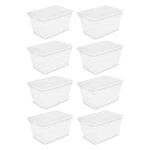 58 Qt Storage Box Clear Base White Lid Set of 8, QH 311
