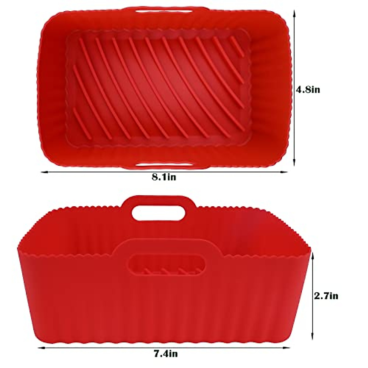 WMKGG Silicone Air Fryer Liners, 2 Pcs Reusable Rectangular Air Fryer Silicone Pot for Ninja Foodi DZ201/DZ401 Dualzone 6QT Pot and Above, (8.3x5.3'' Red)
