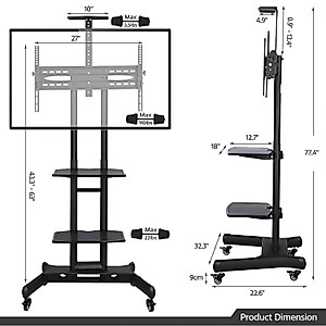 Yaheetech Mobile TV Stand with Wheels, Adjustable Rolling TV Cart for 32 to 75 inch LCD LED Screen TV w/Storage Shelves and Heavy Duty Base, Holds up to 110 Lbs, Max VESA 600x400mm
