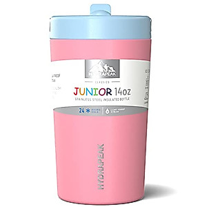 Hydrapeak Junior 14oz Insulated Kids Water Bottle with Straw Lid - Stainless Steel Double Walled and Leak-Proof Insulated Kids Water Bottle for School (Bubblegum/Cloud)