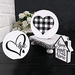 Huray Rayho Home Sweet Home Tiered Tray Decor Buffalo Plaid Heart Mini 3D Wood Signs Farmhouse Love Round Sign Rustic Kitchen Bathroom Decorations 3 Signs
