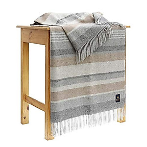 Alpaca Merino Wool Blanket Throw Warm and Soft Multicolor Striped Design Peru (Soft Gray/Silver/Soft Camel)