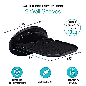 Tech Caddy Floating Wall Shelf, Wall Outlet Shelf Holder, Charging Shelf Station for Mobile Phones, Tablets, Google Home, Alexa - Space Saver Tech Shelf, Smart Device Holder, (2-Pack) (Black)