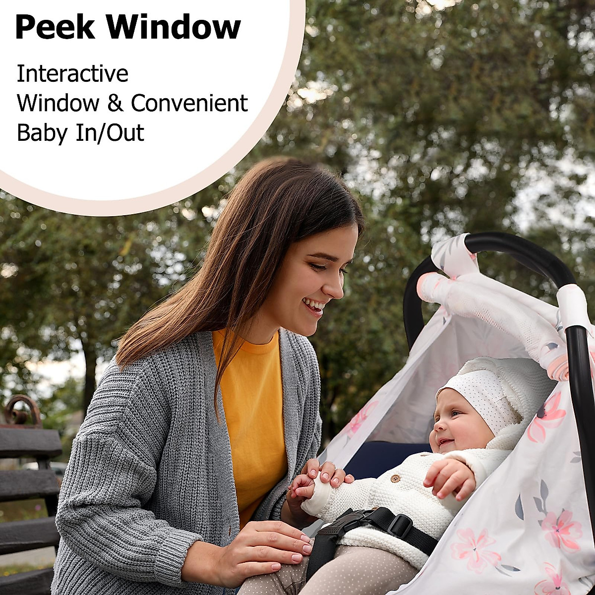 3-in-1 Car Seat Cover Baby, Breathable Peekaboo Sunshade and Mosquito Net, Universal Fit Infant Car Seat, Stretchy Canopy with Portable Storage Bag, Soft and Lightweight