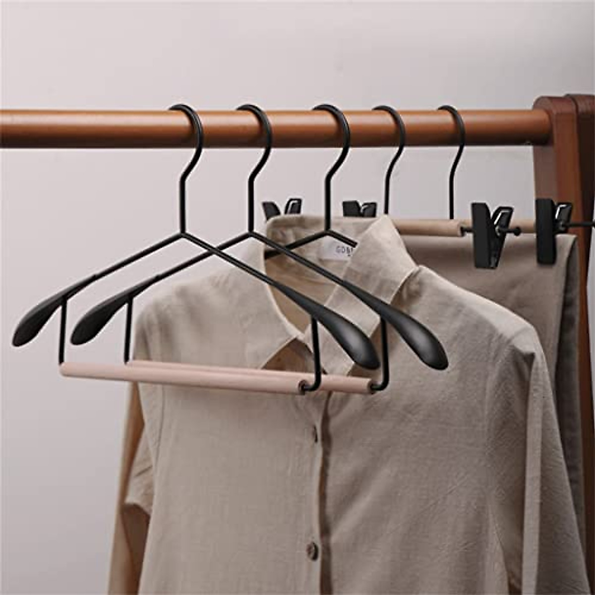 EYHLKM Wooden Hangers Metal Suit Hangers Wide Shoulders and Trousers bar Hangers Wardrobes Storage Racks
