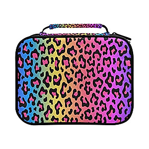 xigua Neon Rainbow Leopard Print Double Zipper Colored Pencil Case 96 Slots Pen Pencil Bag Large Capacity Pencil with Handle Strap Colored Pencil Box