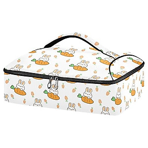 Kcldeci Insulated Thermal Food Carrier Insulated Casserole Carrier for Hot or Cold Food,Cartoon Rabbit and Carrot Insulated Tote Bag for Potluck Cookouts Parties Picnic,Lasagna Lugger