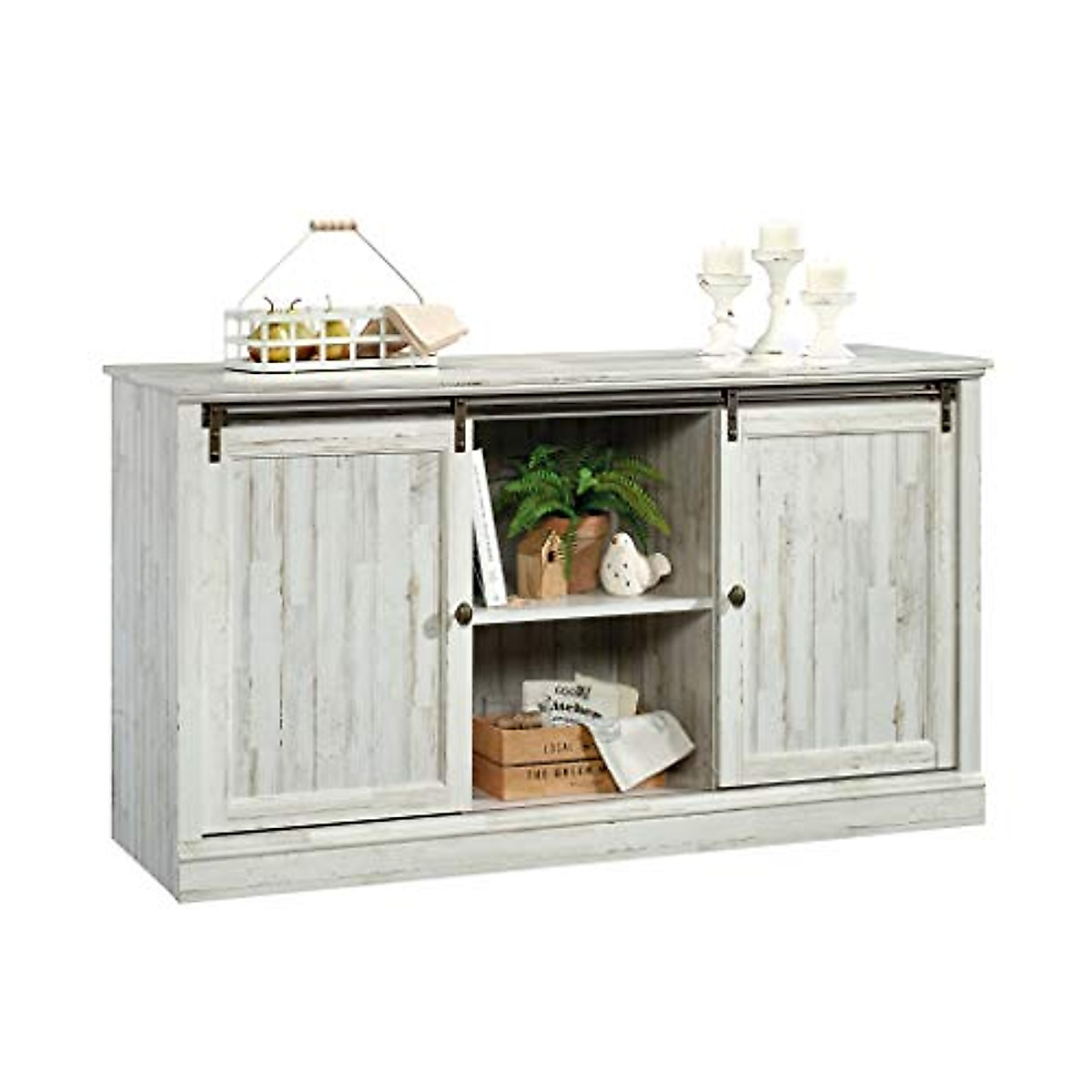 Sauder Barrister Lane Credenza, for TVs up to 60", White Plank finish