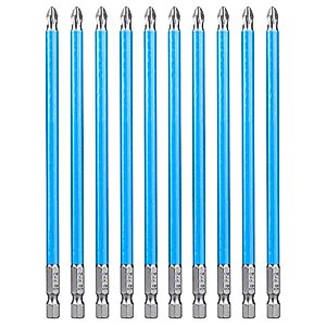 Yakamoz 10Pcs 6-Inch Long Phillips Screwdriver Bit Set Magnetic Ph2 Impact Driver Bits #2 Phillips Bits with 1/4" Hex Shank for Impact Drill