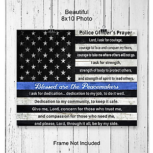 Police Officers Prayer Wall Art Print - Inspirational Religious Patriotic Thin Blue Line American Flag - Patriotic Gift for Cops, First Responders, Law Enforcement - Home or Room Decor Poster