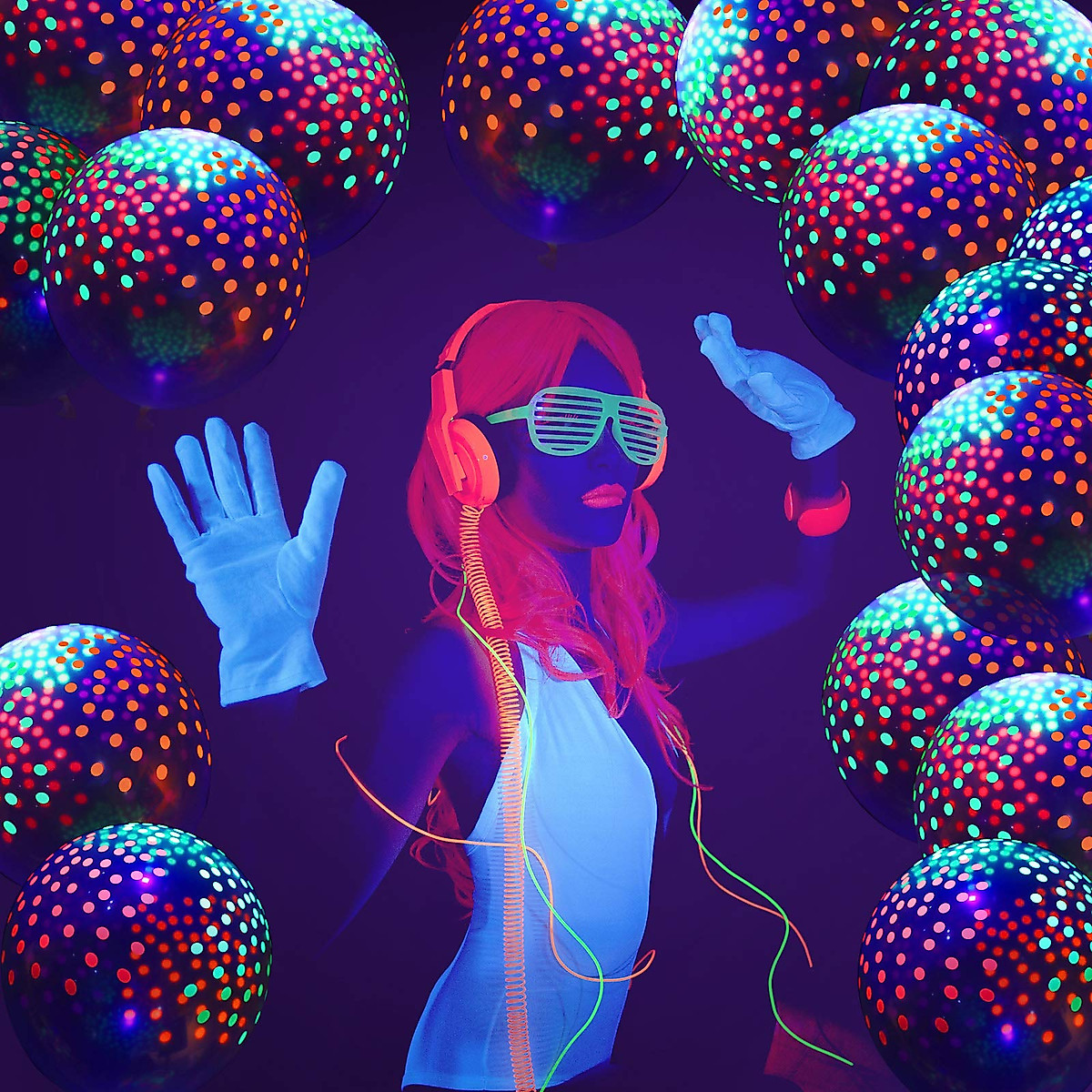 Sumind 50 Pieces Neon Glow Balloons Blacklight Reactive Fluorescent Mini Polka Dots Balloons Blacklight Party Balloons Glow in the Dark Neon Latex Balloons for Birthday Wedding Arch Party Decoration