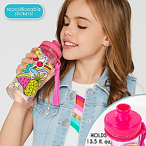 Just My Style Water Bottle by Horizon Group USA, Decorate, Style & Embellish Your Own BPA Free VSCO Water Bottle. Reusable Stickers, Gemstone & Instructions Included, Pink