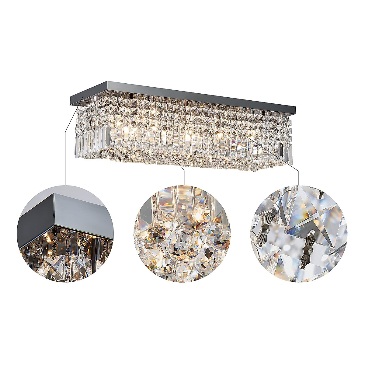 Saint Mossi 22010 5-Lights Modern K9 Crystal Chandelier, Island Design, Flush Mount Ceiling Light, H9 x W10 x L31, Clear Crystal & Pearl Black Finish