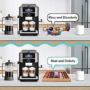 TRUSBER Bamboo K Cup Holder for Counter, Coffee Pod Drawer Organizer Compatible with Nespresso Vertuo Capsules, 25-36 K Cup Drawer Organizer for Coffee Station Home and Office K Cup Storage