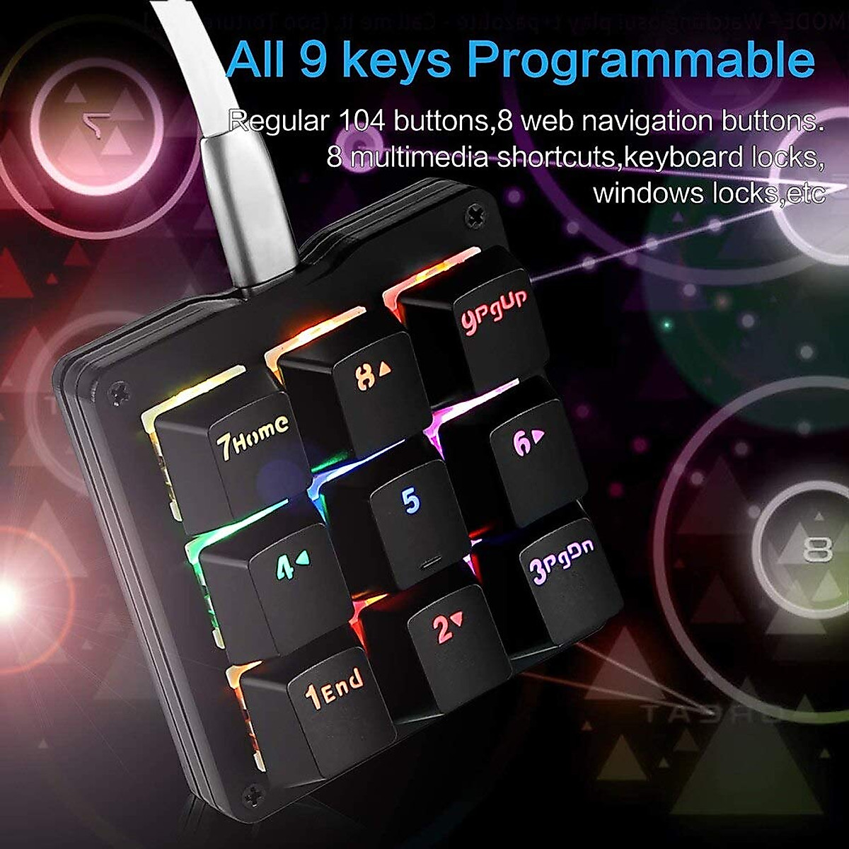 Macro Keypad 9 Keys Mechanical Keyboard Mini One Handed RGB Backlit Portable Programmable Single-Handed Gaming Keypad for OSU Electric Contest Game PC Laptop MAC Win Geeker Outemu
