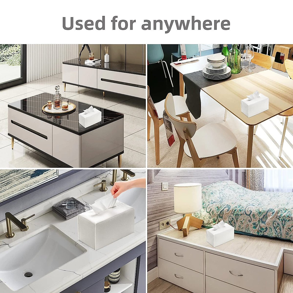 REGELETO Rectangular Tissue Box Cover, Pu Leather Rectangle Tissue Box Holder with Bottom Belt Modern Stylish Tissue Box Organizer for Home, Car, Hotel, Office 9.5"X5"X5" (Off-White)