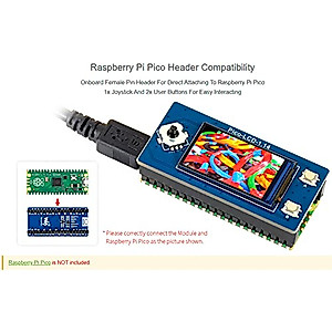 waveshare for Raspberry Pi Pico, 1.14" LCD Display Module, 240×135 Pixels IPS Screen 65K RGB Colors, ST7789 Driver 4-Wire SPI Interface with Buttons for Easy Interacting