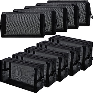 Frienda 10 Pieces Mesh Makeup Bag Portable Mesh Cosmetic Bag Black Zipper Pouch Breathable Travel Toiletry Bag for Home Offices Travel Accessories Organizer