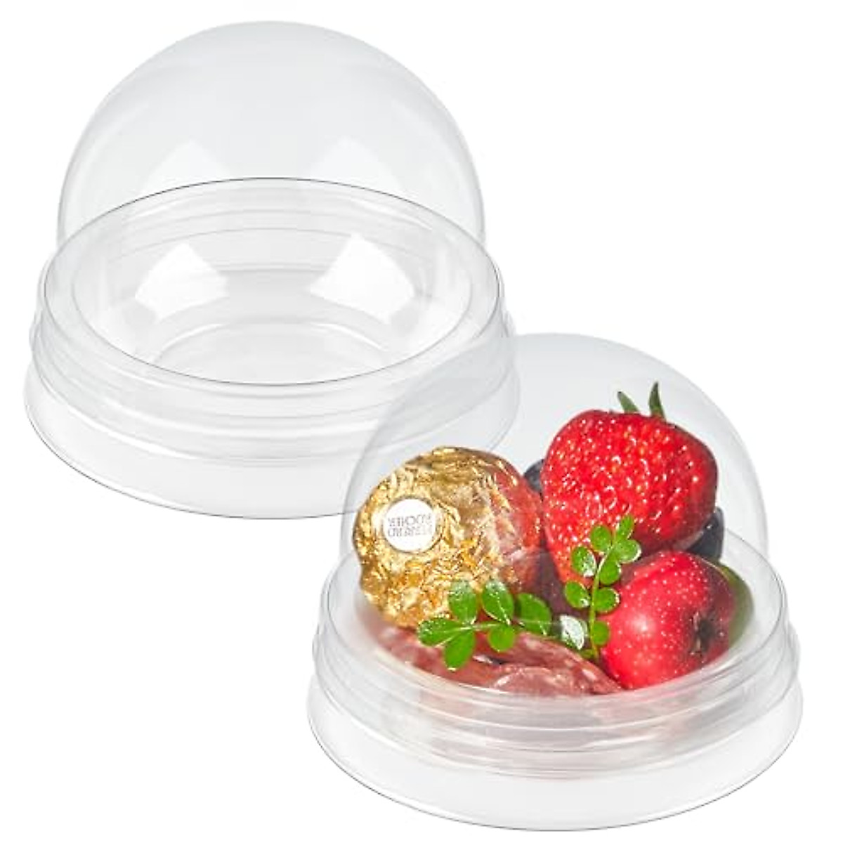 TOFLEN 3 Inches Charcuterie Domes, 50Pcs Clear Plastic Dessert Containers with Lids, Individual Mini Bundt Cake Containers for Cocoa Bomb, Cupcake, Cheesecake (Clear Base)