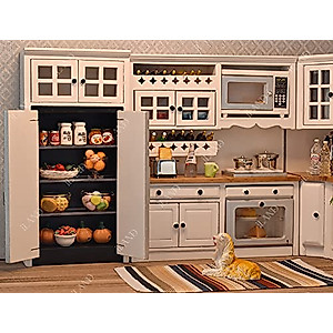 iLAND Dollhouse Kitchen, Modern Dollhouse Furniture Set on 1/12 Scale Wooden White to Store Miniature Food
