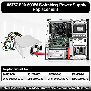 LXun Upgraded L05757-800 901759-013 500W Switching PSU Power Supply Compatible with HP EliteDesk Z2 G4 800 880 600 G3 G5, Model L05757-800 DPS-500AB-32 A,795-0003UR Desktop Power Supply New