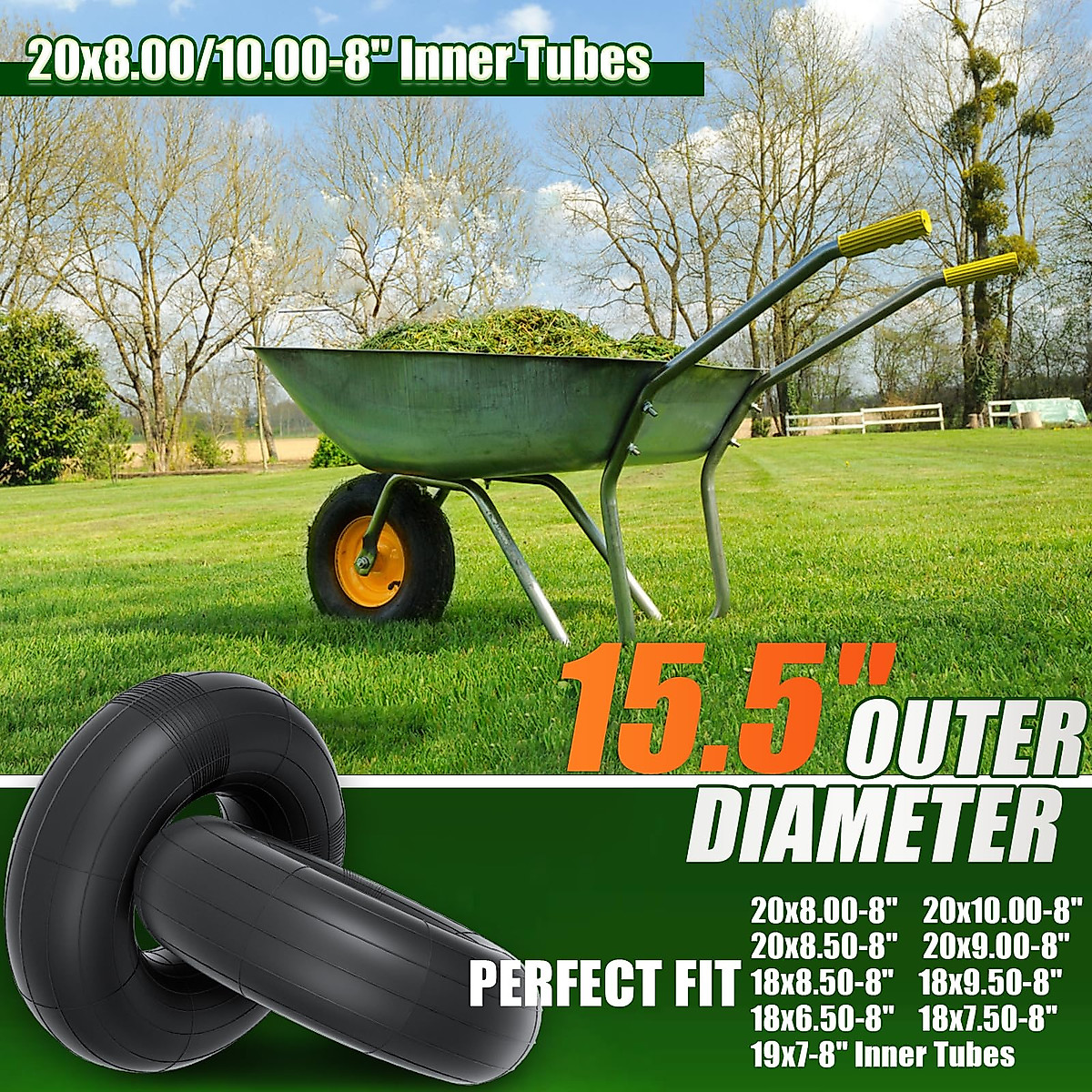 20x8.00-8 Inner Tubes, 20x10x8 Inner Tube, 20x8x8 Tube for Lawn Mower, Tractor, Golf Cart, Garden Carts, Hand Trucks, Garden Trailer, Snow Blower, Wheelbarrow, with TR13 Straight Valve Stem (2 Pack)