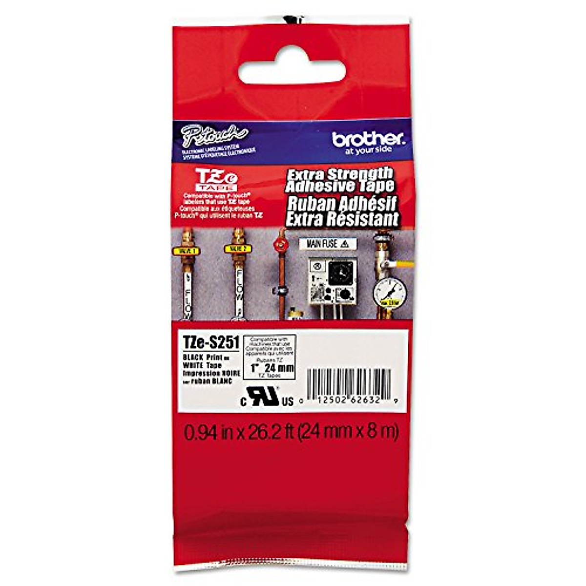 Brother Tzes251 Tze Extra-Strength Adhesive Laminated Labeling Tape, 1-Inch W, Black On White