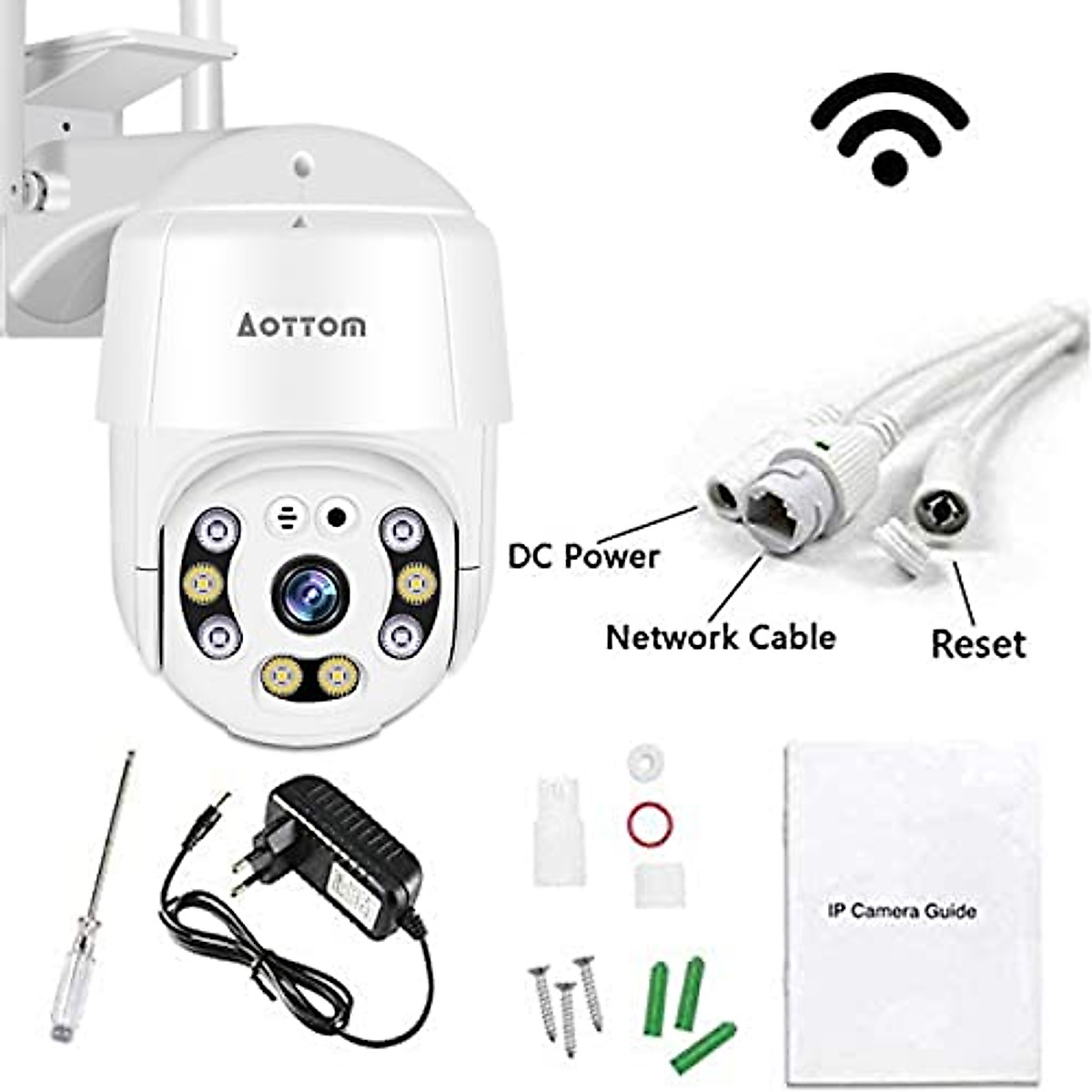 Aottom Security Camera Outdoor 2MP - 360°View Wireless WiFi Home Surveillance Camera with Pan/Tilt/Motion Dection Activity Alert/Night Vision / 2-Way Audio/Waterproof/APP/Support 128G SD Card