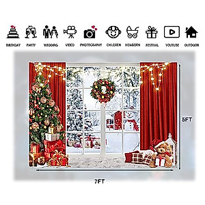 LTLYH Red Winter Snow Window Backdrop for Christmas Party Decorations and Photo Booth Props