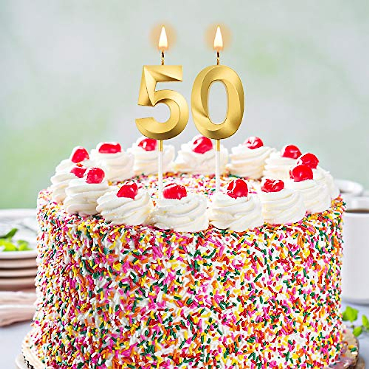 50th Birthday Candles Cake Numeral Candles Happy Birthday Cake Topper Decoration for Birthday Party Wedding Anniversary Celebration Supplies (Gold)