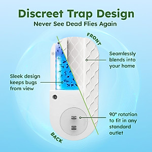 BugMD Fly Trap Indoor, Gnat Traps for House Indoor, Fruit Fly Trap, Gnat Killer Indoor, Plug in Bug Catcher, Indoor Fly Trap, Insect Traps Indoor, Fly Traps Indoor for Safer Home, Fruit Fly Killer