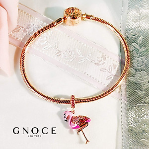 GNOCE Flamingo Dangle Charm 925 Sterling Silver 18K Pink Pendant Charms Bead For Bracelet/Necklace Rose Gold Plated For Women Mother's Day