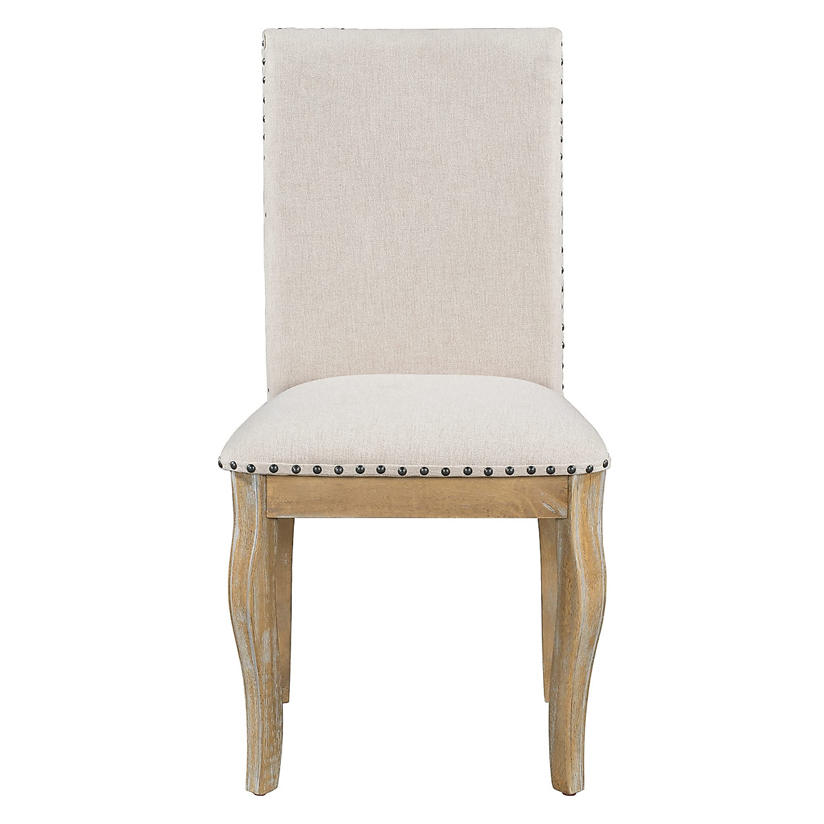 Merax Set of 4 Dining Chairs Wood Upholstered Fabirc Dining Room Chairs with Backrest, Nailhead and Curved Chair Legs for Dining Room, Living Room