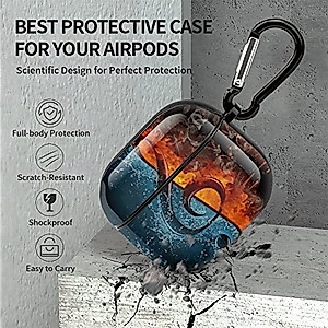 Water Fire Music Notes Pattern Airpods 3 Case Bluetooth Fashion Portable Shockproof and Anti-Scratch Headphone Charging Case Protective Case for Airpods 3 with Keychain Chain Gift Unisex