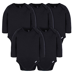Gerber Unisex Baby Long Sleeve Solid Onesies Multi-Pack Interlock 180 GSM, Black