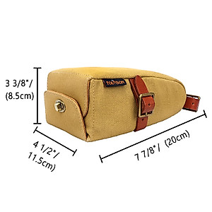 TOURBON Canvas and Leather Strap-On Bike Saddle Bag Bicycle Seat Pack Bag (Khaki)