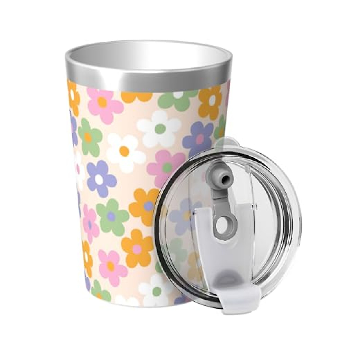 Colorful Floral Flowers Pattern - 12oz Coffee Tumbler Insulated Tumblers Iced/Thermo Coffee Mug Cup Gifts for Women Men Couples Car Party Office