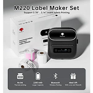 Phomemo M220 Label Maker,3.14 Inch Barcode Label Printer,Portable Thermal Printer,Bluetooth Label Maker with Tape (Address Label,Pink Label, White Label) for Mailing,Name,Home,Office,School
