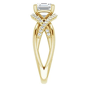 Handmade 18K Gold 1 CT Asscher Cut VVS1 Colorless Moissanite Engagement Rings for Women Bridal Set Moissanite Wedding Rings for Gifts (Yellow Gold, 8)