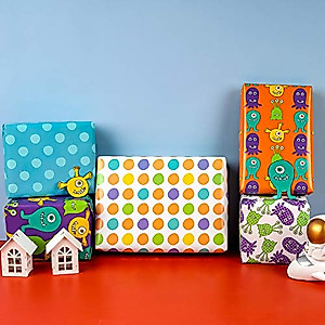 MAYPLUSS Wrapping Paper Sheet - Folded Flat - 6 Different Monster Design (45.2 sq. ft.ttl.) - 27.5 inch X 39.4 inch Per Sheet