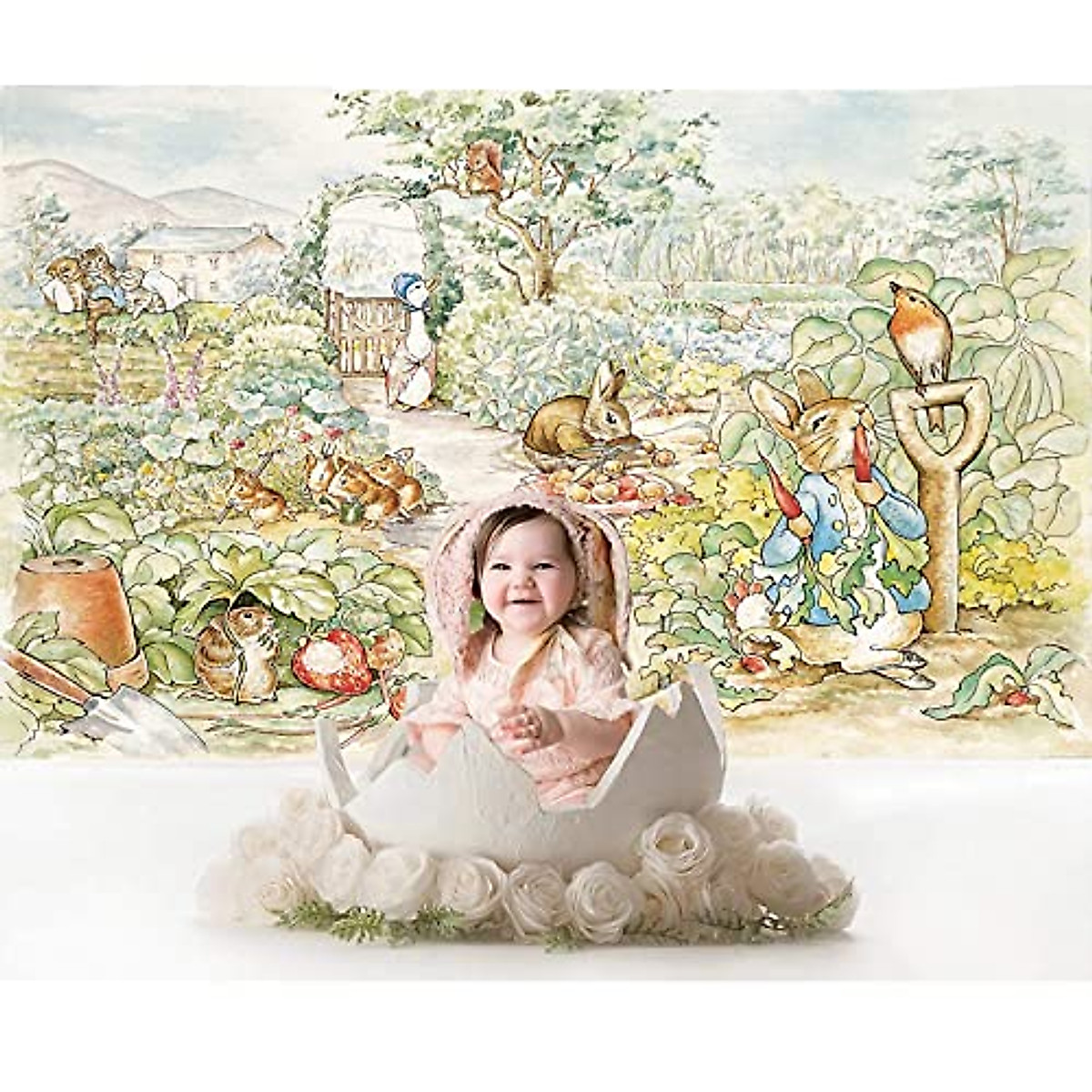 Rabbit Backdrops for Photography Baby Bunny Happy Birthday Party Decorations Background Spring Easter Photo Background Kids Newborn Party Supplies Custom Banner Video Studio Props