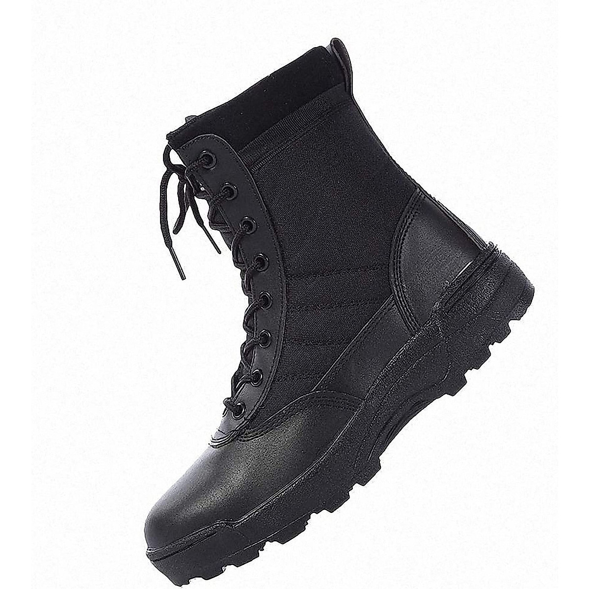 Mens Military Combat Tactical Army Infantry Boots Breathable Round Toe Side Zipper Waterproof Leather Lace-up Shoes for Backpacking Outdoor Hiking Camping Climbing Trekking Hunting Walking Black 5.5
