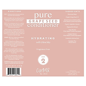 CurlMix Organic Grape Seed Conditioner for Curly Hair, Fragrance-Free - Softens & Defines Kinky, Coily, 4C Natural Hair, Handmade, Paraben Free, Sulfate Free - 8oz