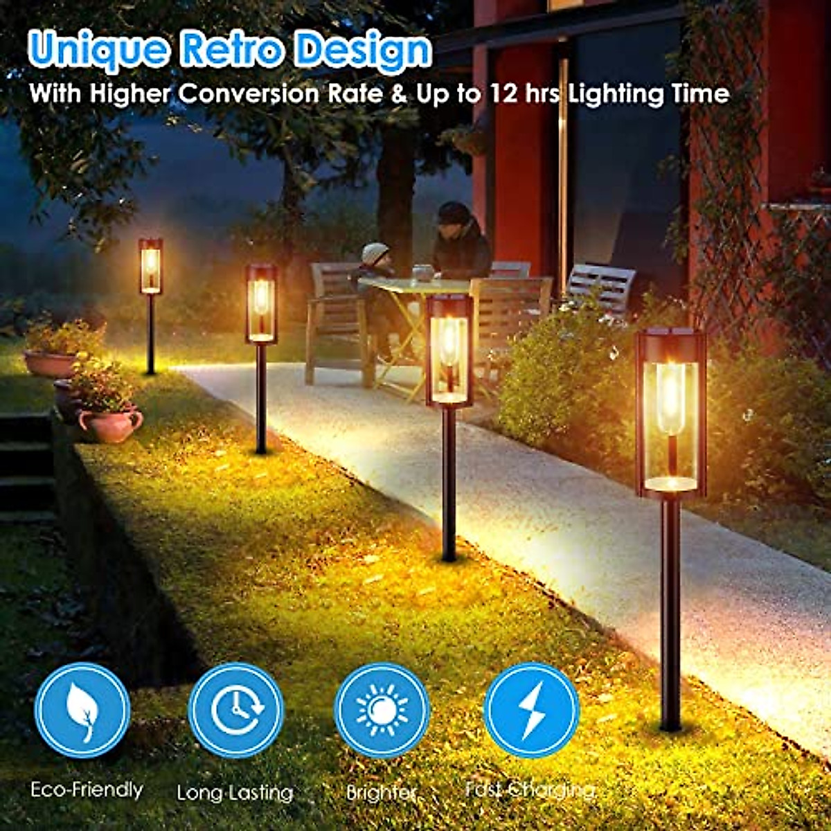 URPOWER Solar Pathway Lights, 6 Pack Solar Outdoor Lights IP65 Waterproof Decorative Solar Garden Lights, Auto On/Off Solar Powered Landscape Path Lighting for Driveway Walkway Yard Lawn Patio Decor