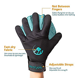 COOLJOB Patented Pet Grooming Gloves with Web, Reusable Washable Cleaning Brush Massage Hair Remover for Short Long Haired Dog Cat Horse Animal, Washing Bathing Shedding Supplies, One Size for Men