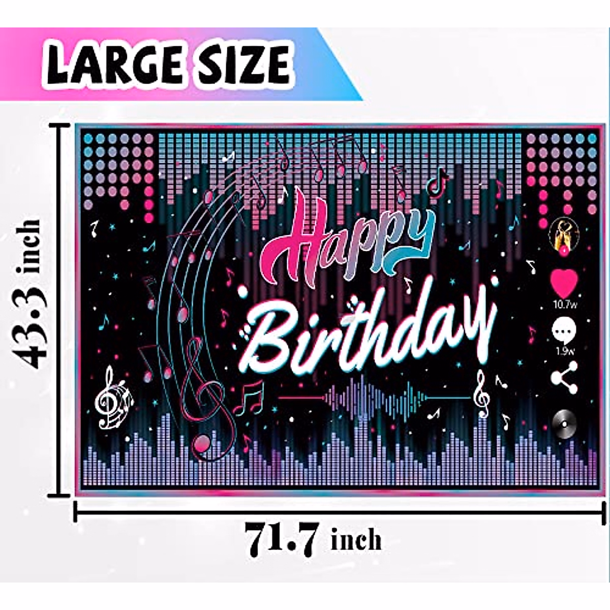 Yuiviot Big TIK Tok Theme Birthday Party banner(73x42 inch), Musical Theme Happy Birthday Backdrop, Photo Background, Artistic Music Supplies, Party Decorations Wall Poster for teens girl