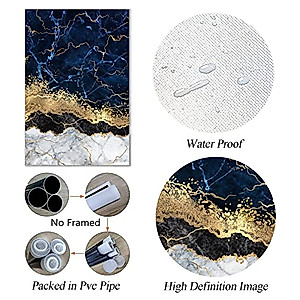 Navy Blue and Gold Marble Wall Art Abstract Marble Modern Trendy Canvas Prints Blue and White Marble Painting Abstract Shaped Artwork Light Blue and Navy Wall Art Abstract Marble 16x24inx3pcs No Frame