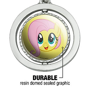 GRAPHICS & MORE My Little Pony Fluttershy Face Keychain Spinning Round Chrome Plated Metal
