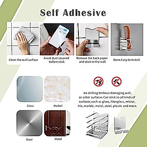 Electric Razor Holder Wall Mounted,Toothbrush Holder,with Shaver Hook Hanger 2 Pack,Stainless Steel Self Adhesive Shower Storage Razor Shelves and Hooks,Razor Shaver Accessory Organizer for Bathroom